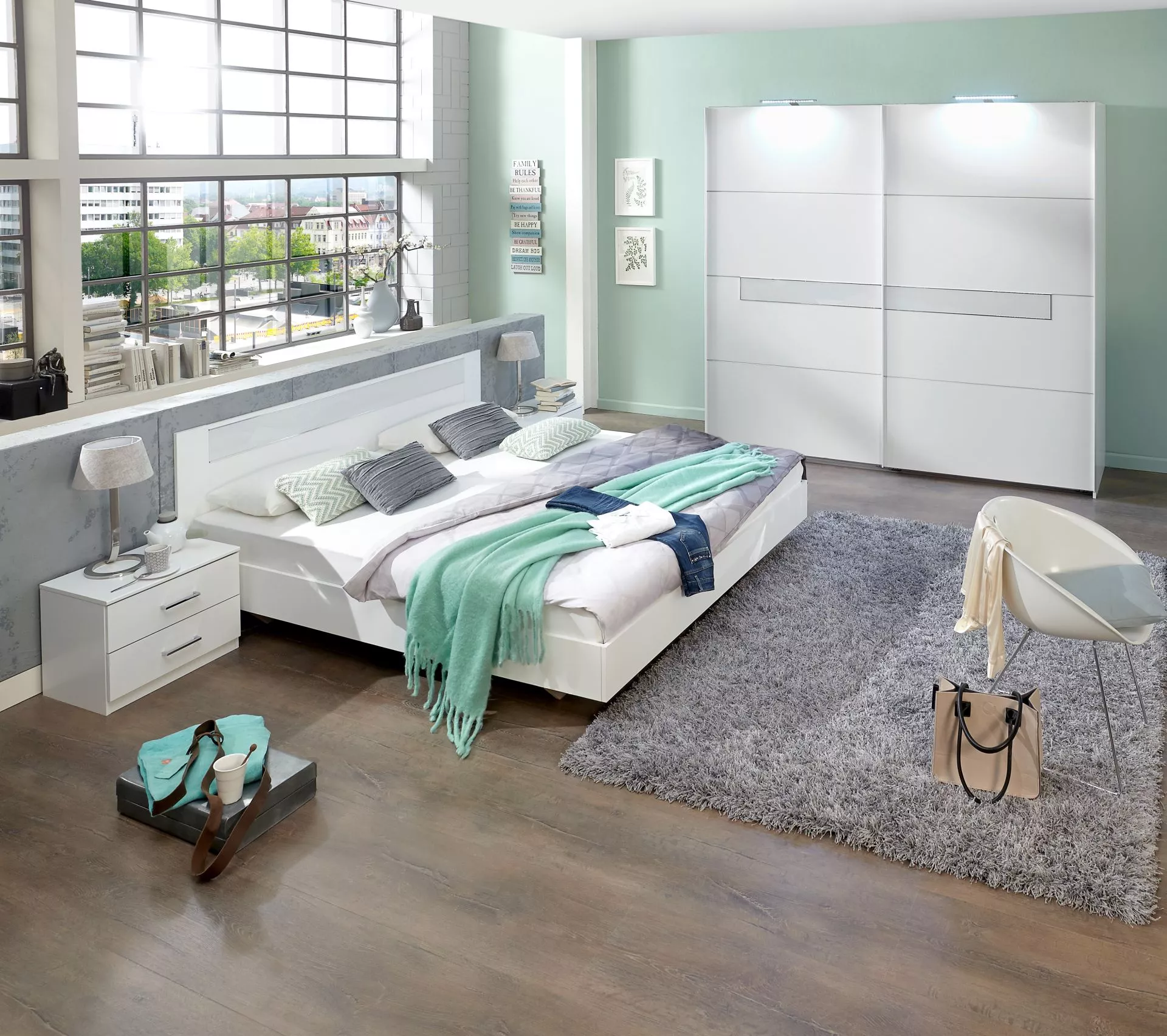 Schlafzimmer 4-teilig PAMELA | Weiß-Glas Weiß | 519150-1