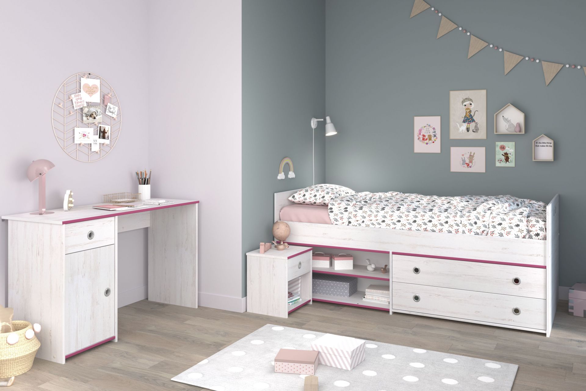 Kinderzimmer SMOOZY 27b - Komplettset | weiß-pink | Modern | 486544-0