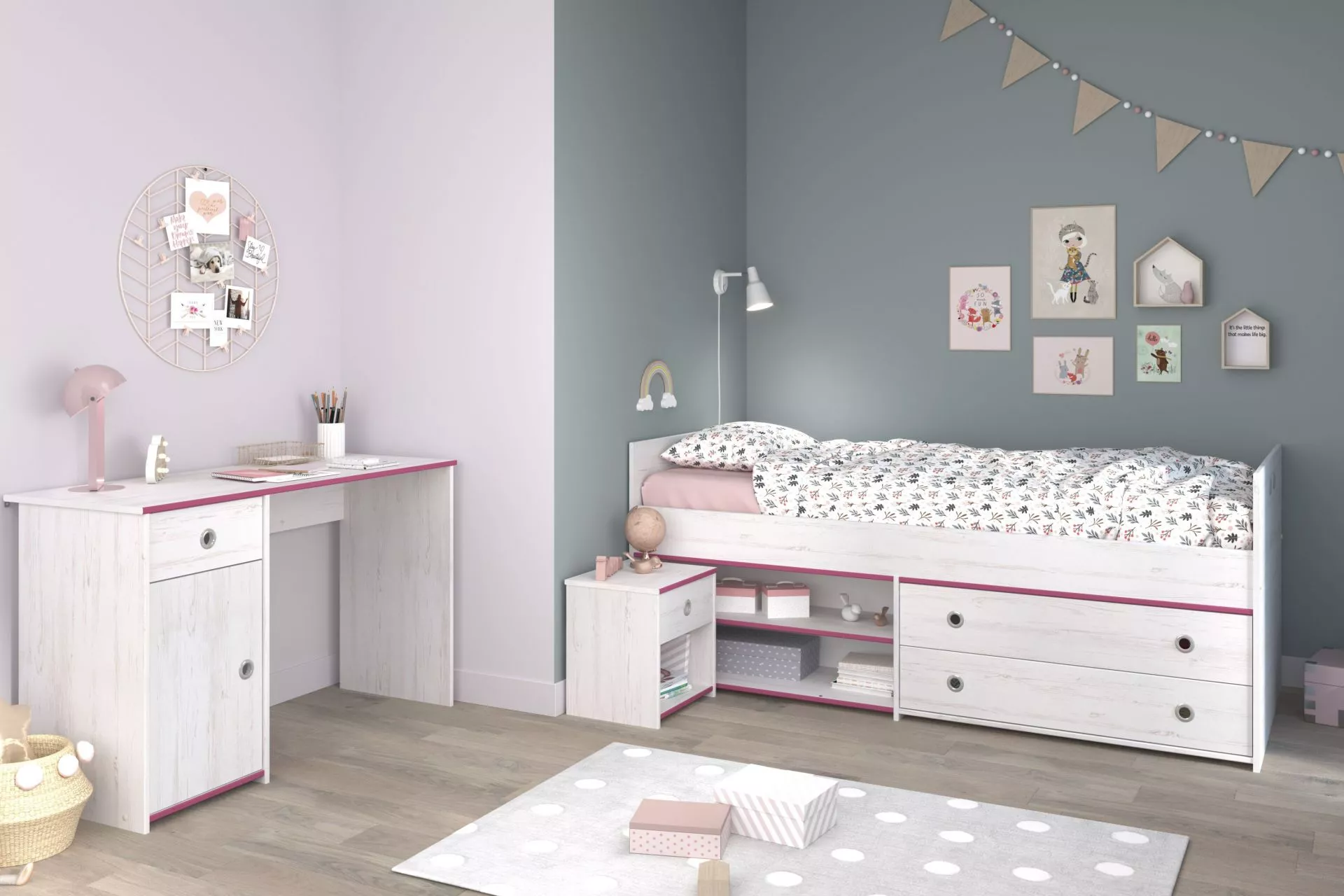 Kinderzimmer SMOOZY 27b - Komplettset | weiß-pink | Modern | 486544-0